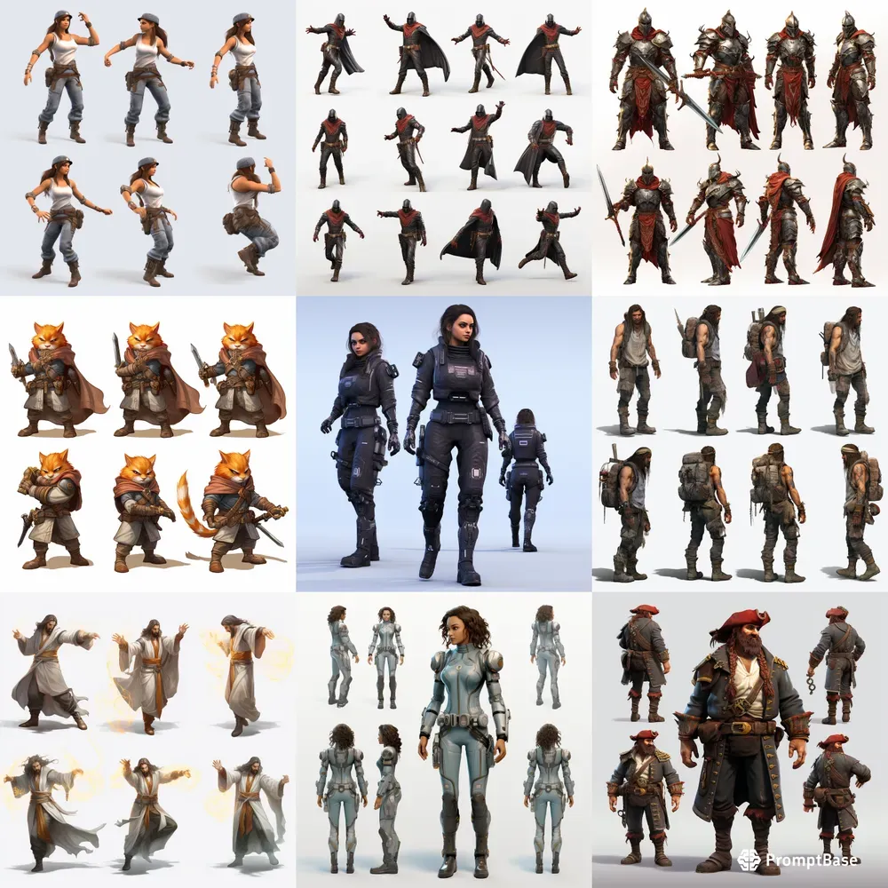 Video Games Characters Design Pose Sheets Midjourney Prompt | PromptBase