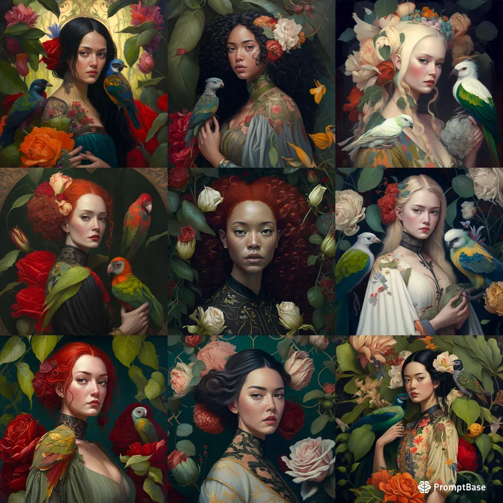 Floral Portraits Of Beautiful Women Midjourney Prompt | PromptBase