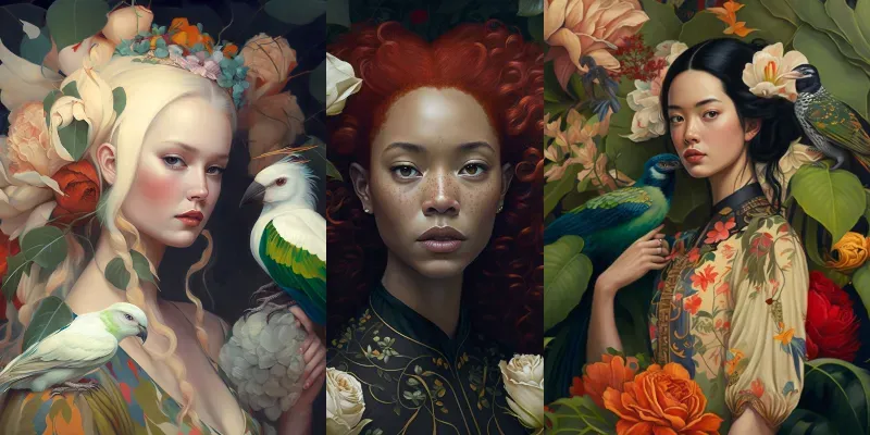 Floral Portraits Of Beautiful Women Midjourney Prompt | PromptBase