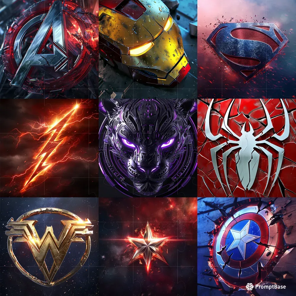Super Heroes Logos In High Quality Midjourney Prompt | PromptBase