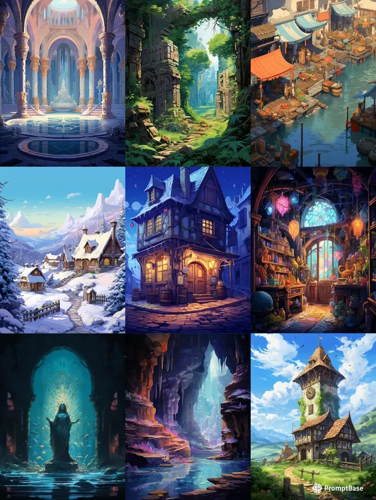Vibrant DnD Environments Colorful RPGs Midjourney Prompt | PromptBase