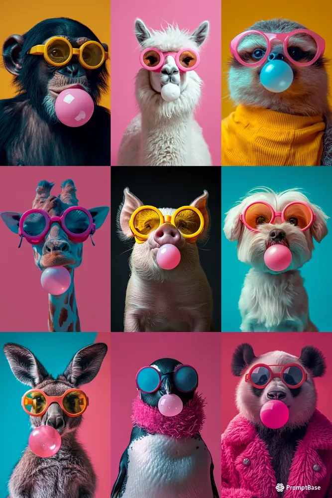 Animals Blowing Bubble Gum Midjourney Prompt | PromptBase
