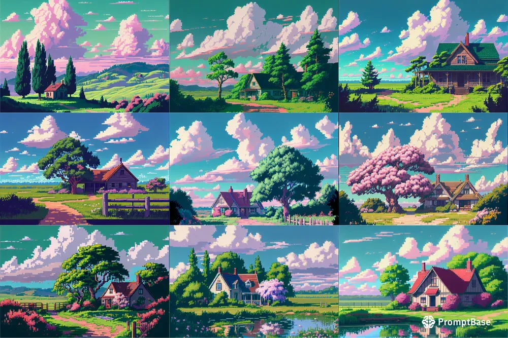 Pixel Cottagecore Landscapes Midjourney Prompt | PromptBase