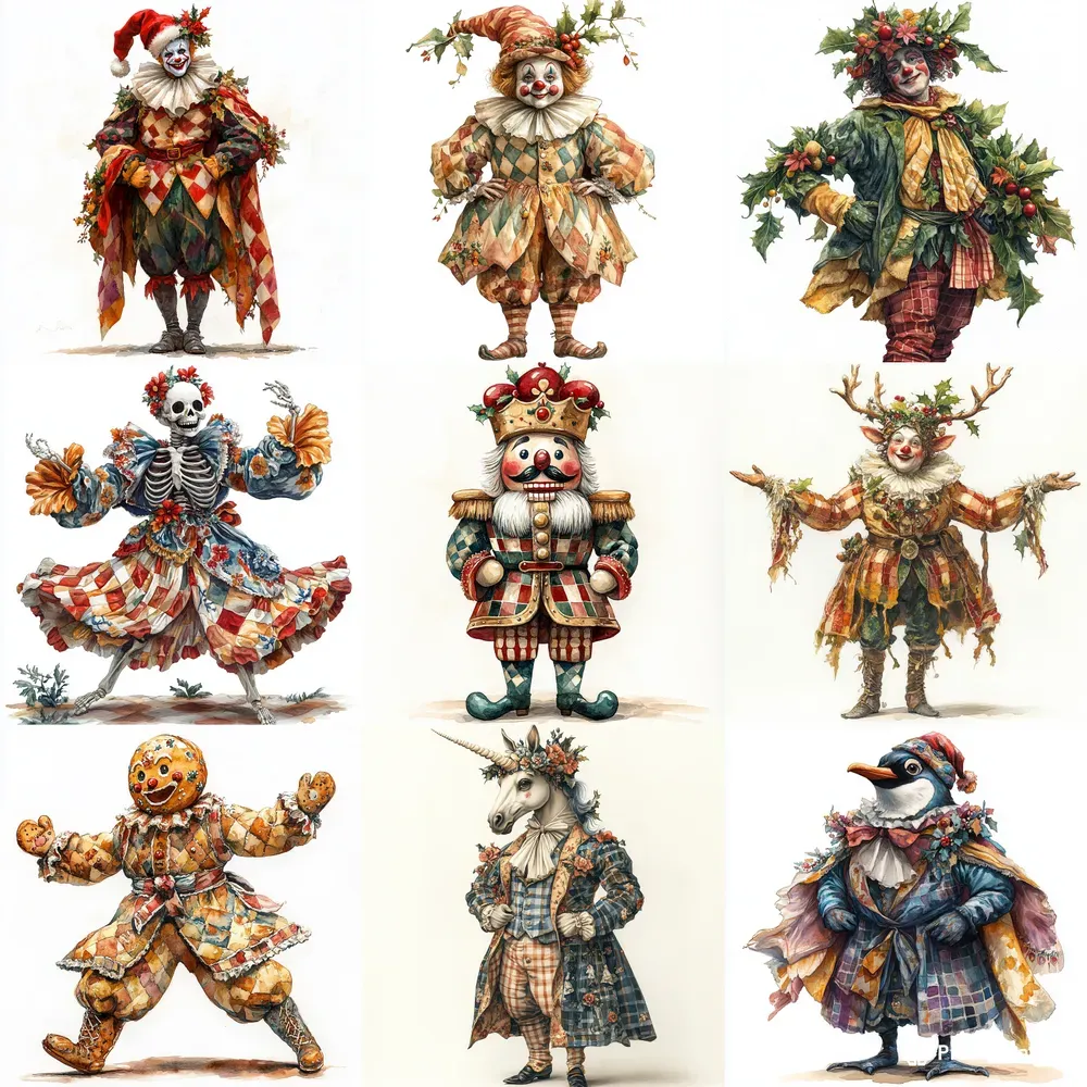 Commedia Dellarte Christmas Characters Midjourney Prompt | PromptBase