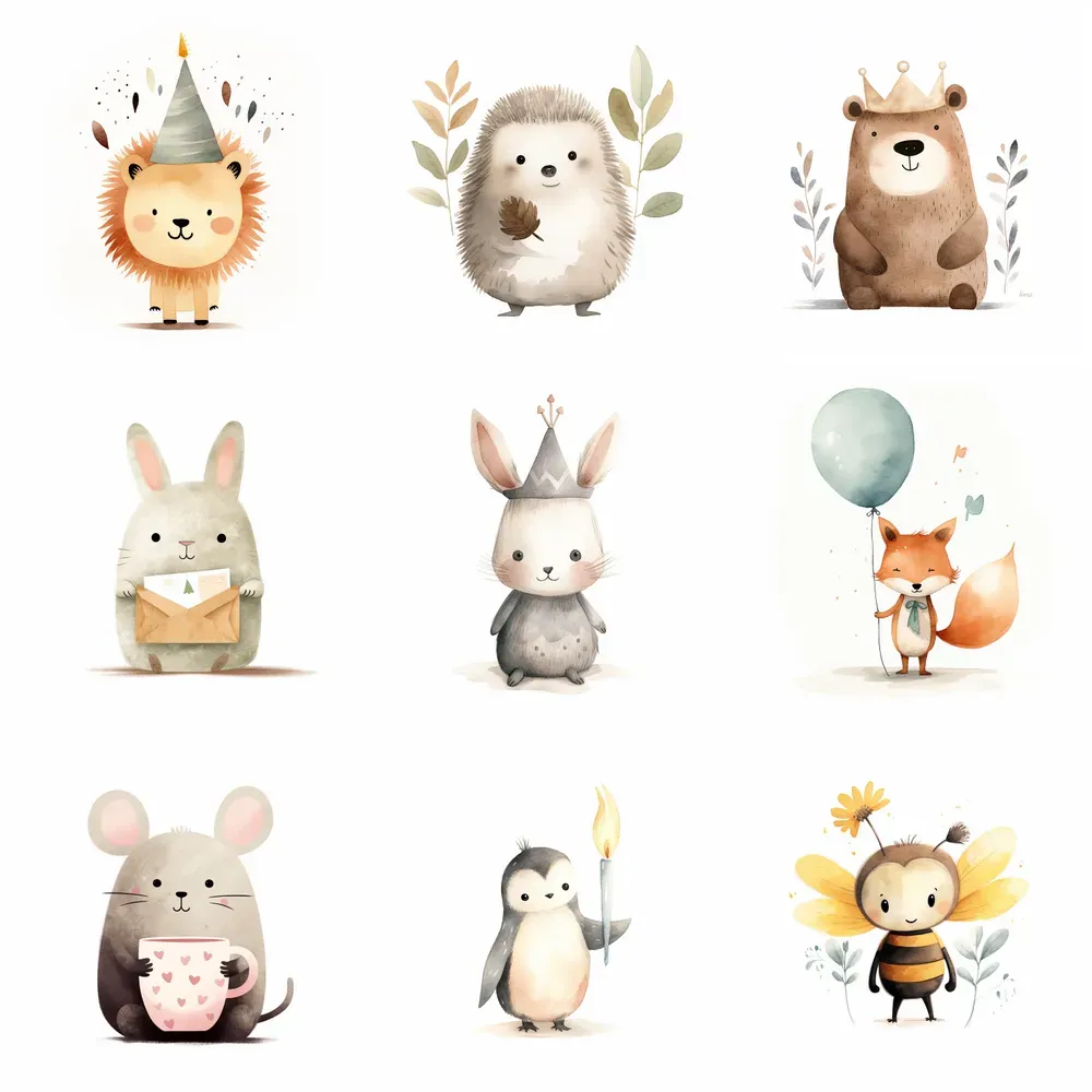 Whimsical Animal Clipart Illustrations Midjourney Prompt | PromptBase