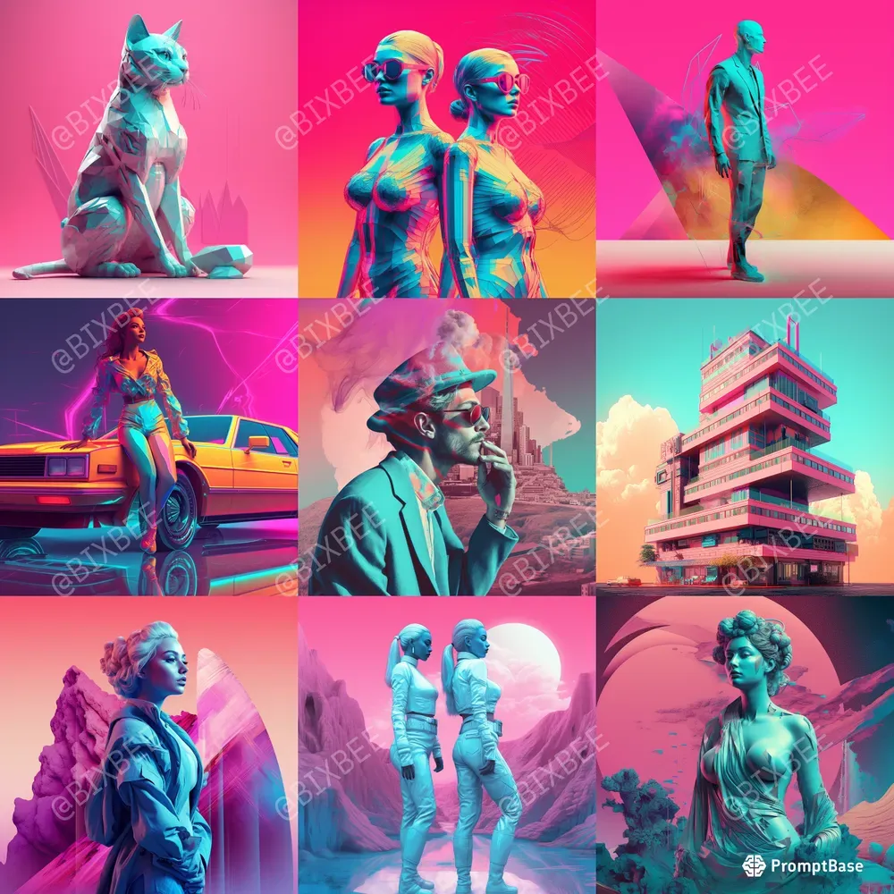 Vaporwave Futuristic Art Collages Midjourney Prompt | PromptBase