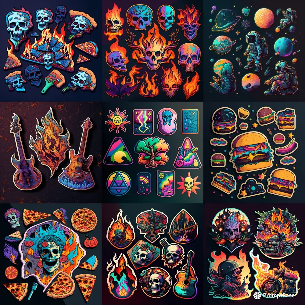 Sticker Packs In Crazy Rock Style Midjourney Prompt | PromptBase