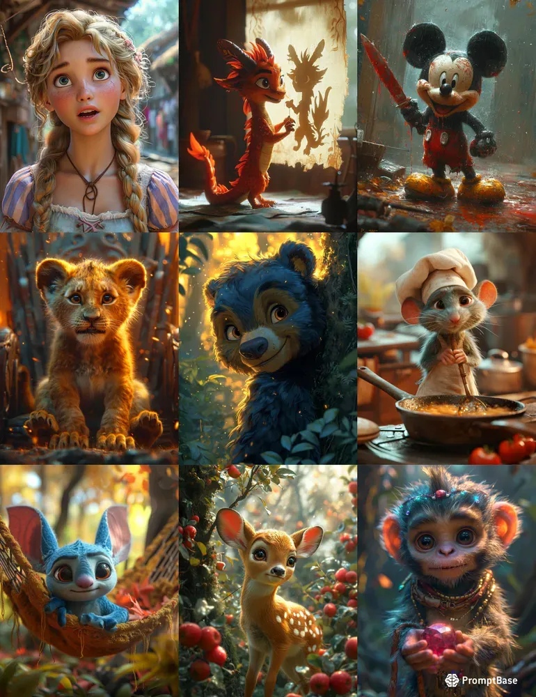 Realistic Disney Characters Midjourney Prompt | PromptBase