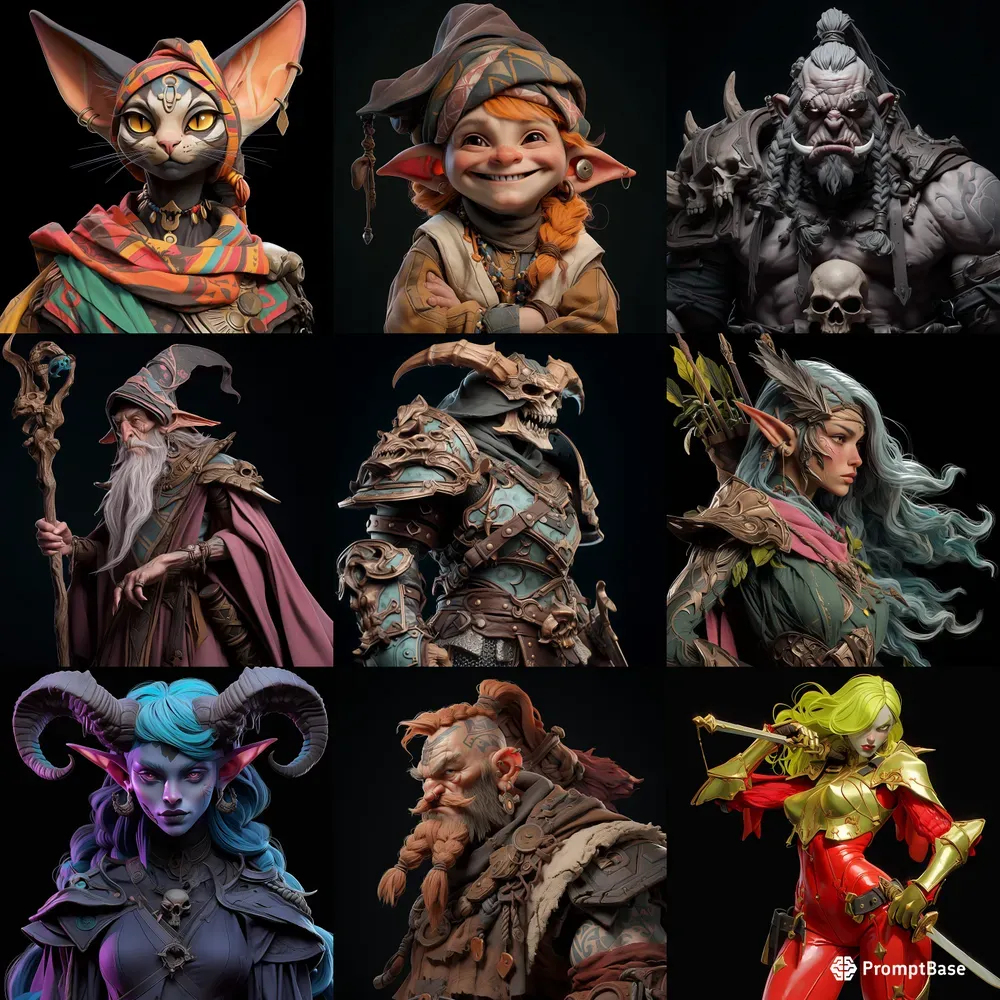 Vibrant DnD Fantasy Characters Portraits Midjourney Prompt | PromptBase