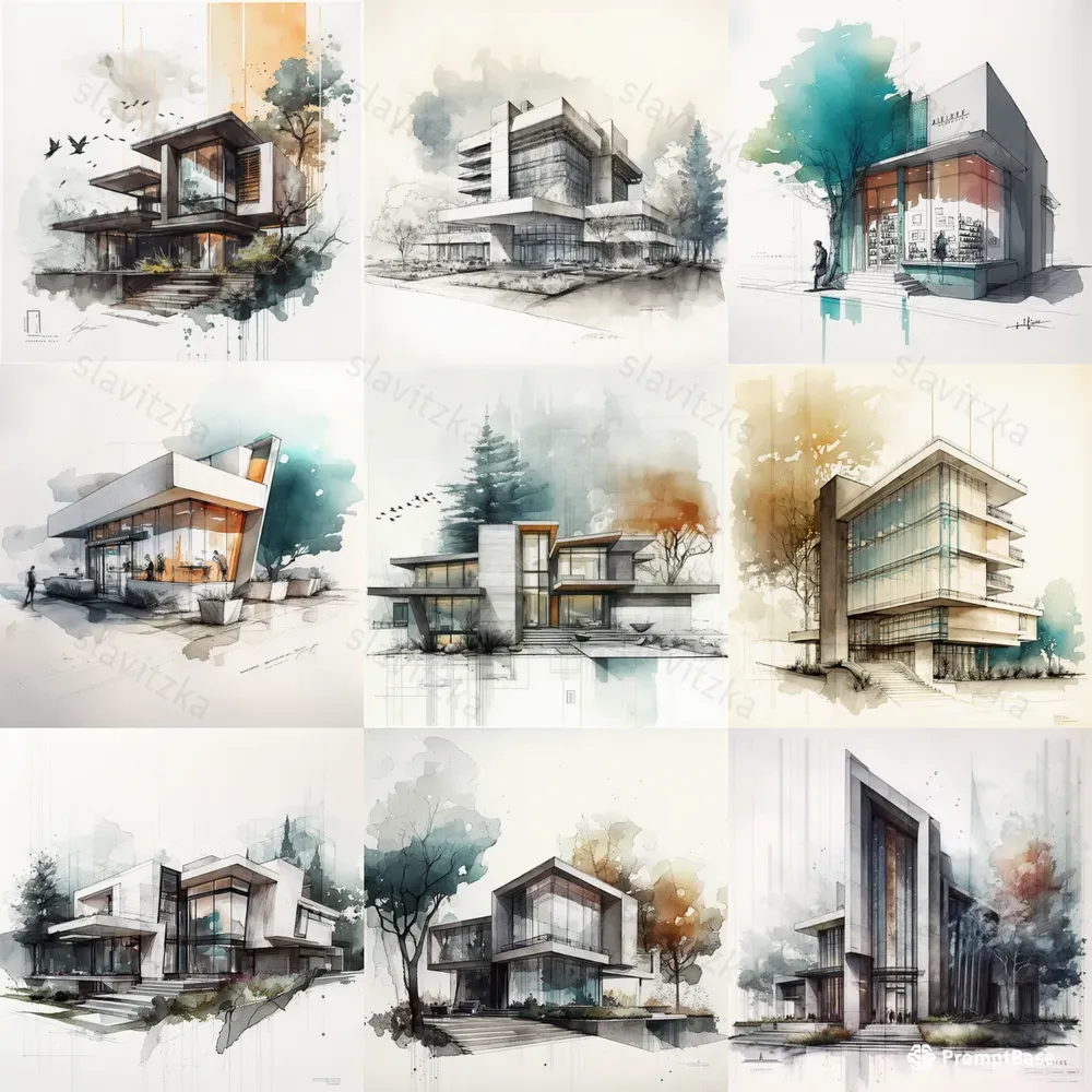 Architecture Pencil Buildings Midjourney Prompt | PromptBase