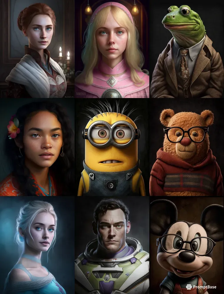 Customizable Animated Character Portraits Midjourney Prompt | PromptBase