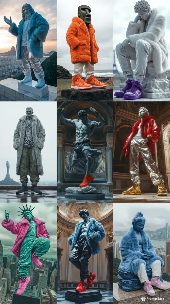 Iconic Statues Fashion Poses Midjourney Prompt | PromptBase