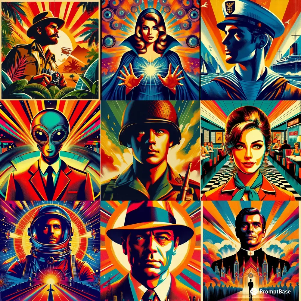 60s Retro Poster Characters DALL·E Prompt | PromptBase