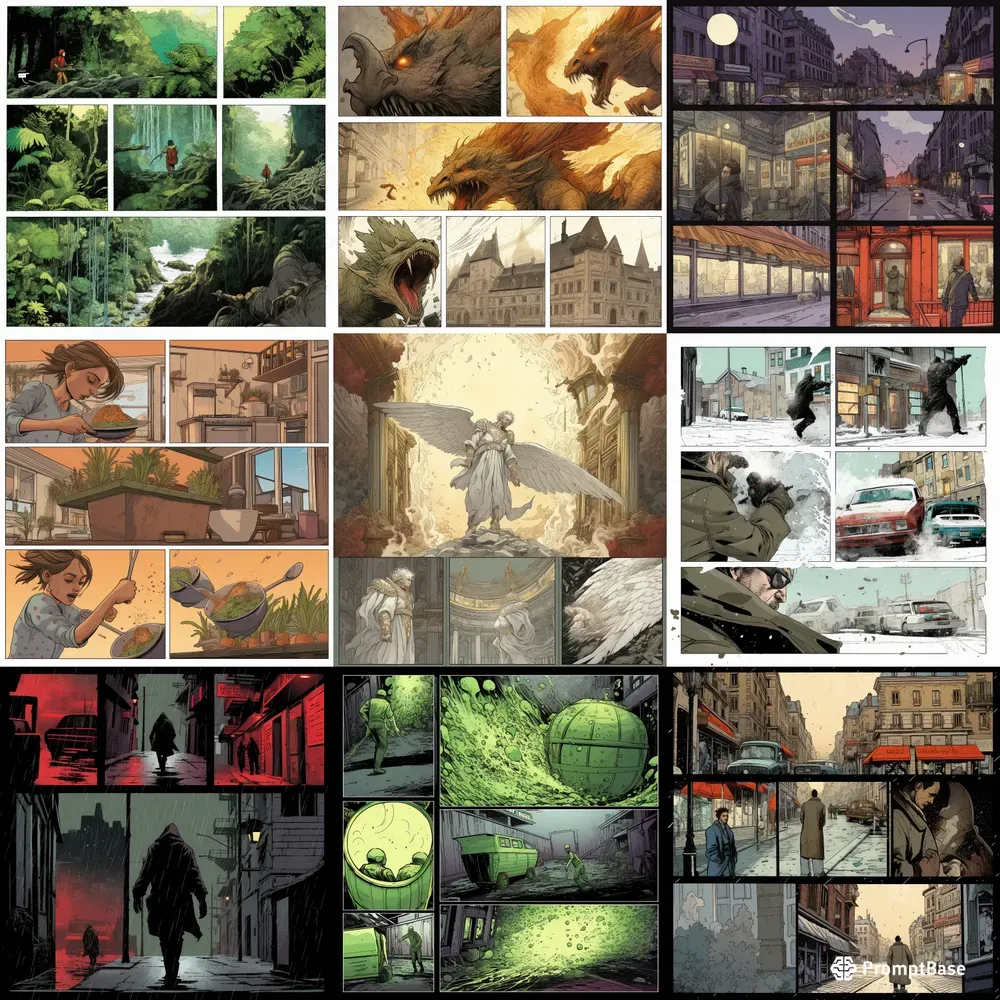 Detailed And Realistic Comic Pages Midjourney Prompt | PromptBase