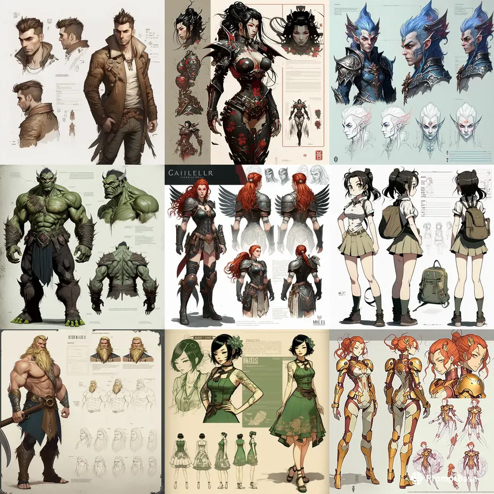 Hand-drawn Character Concept Sheets Midjourney Prompt | PromptBase