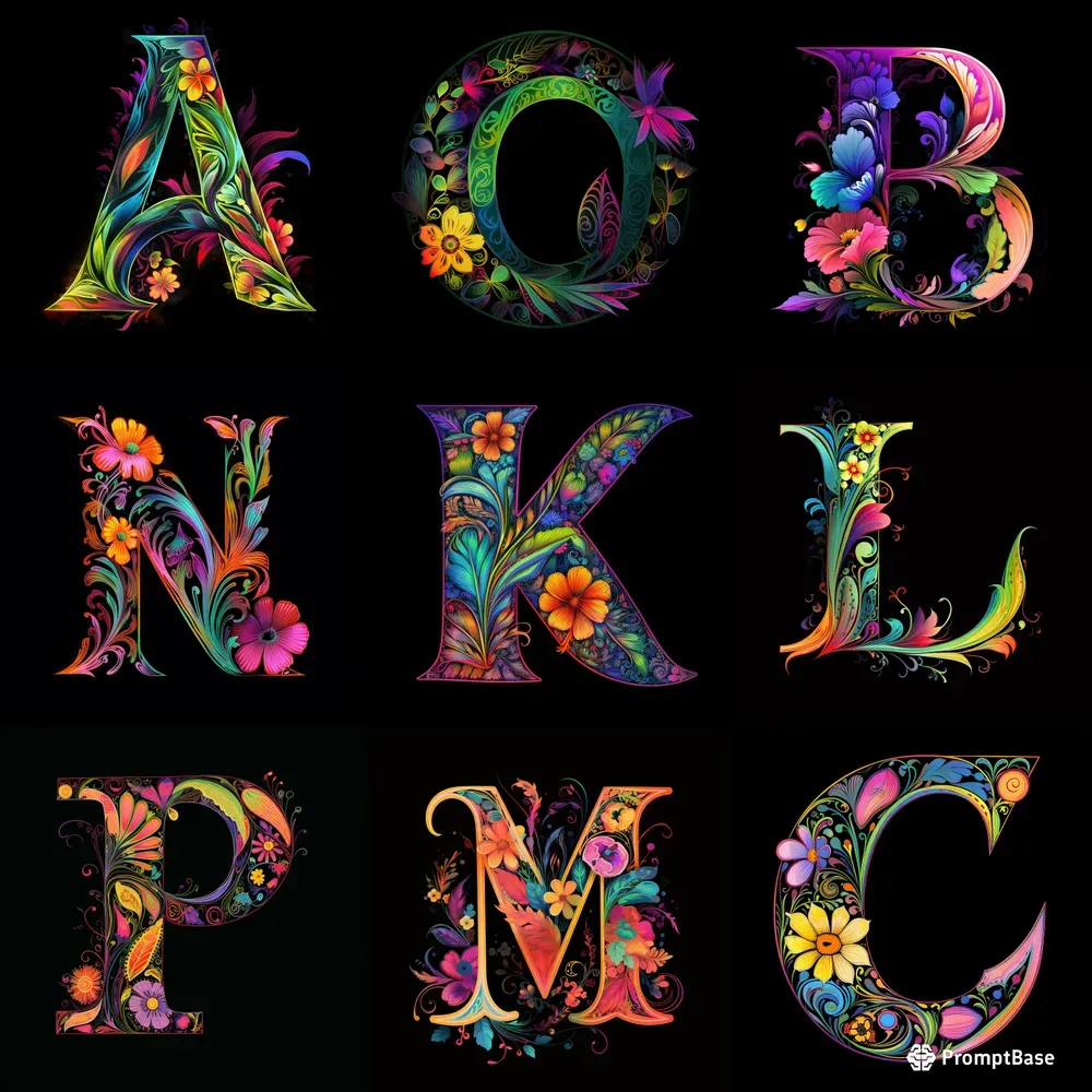 Blooming Alphabet Letters Midjourney Prompt | PromptBase