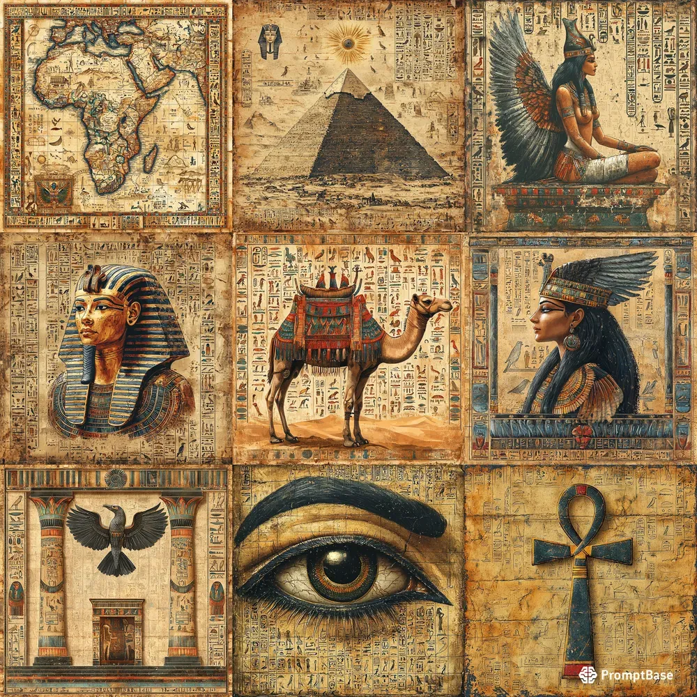 Egyptian-themed Ephemera Scrapbooking Art Midjourney Prompt | PromptBase