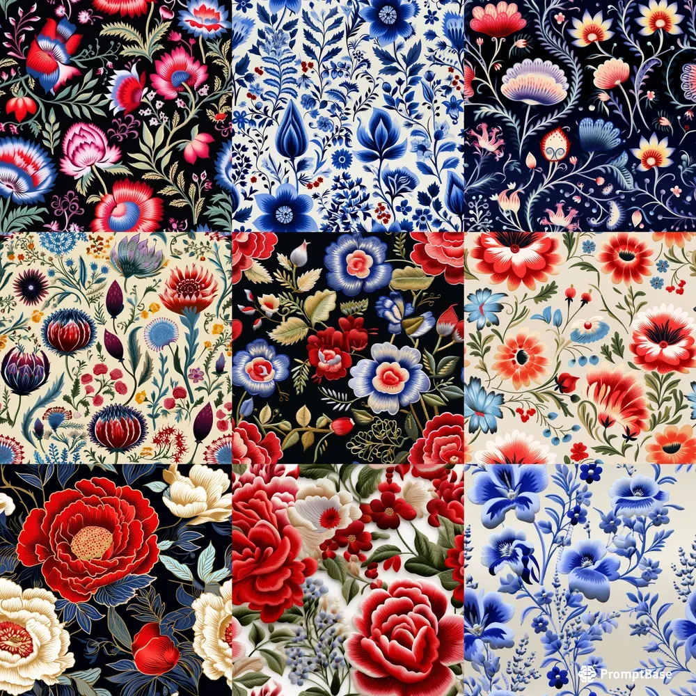 Vivid Repeating Fabric Floral Patterns Midjourney Prompt | PromptBase