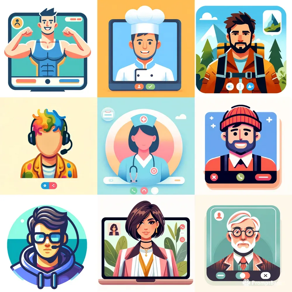 Vector Flat Virtual Avatars DALL·E Prompt | PromptBase