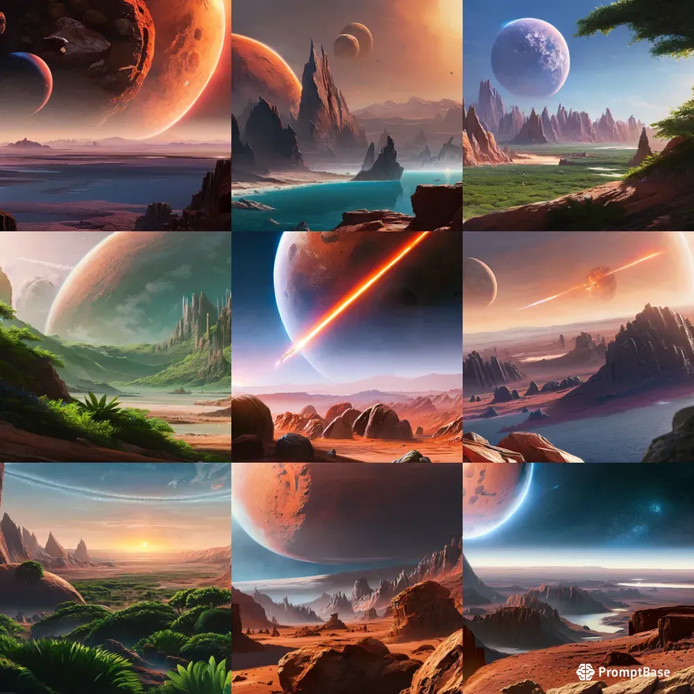 Alien Planet Landscapes Stable Diffusion Prompt | PromptBase