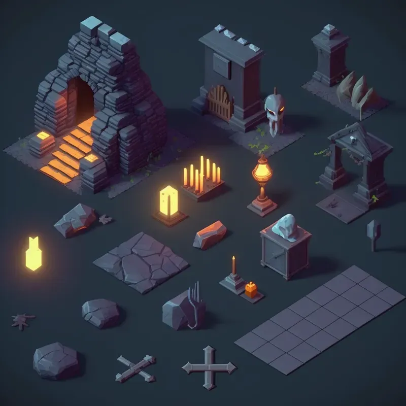 Isometric Dungeon Tile Assets Modulars Midjourney Prompt | PromptBase
