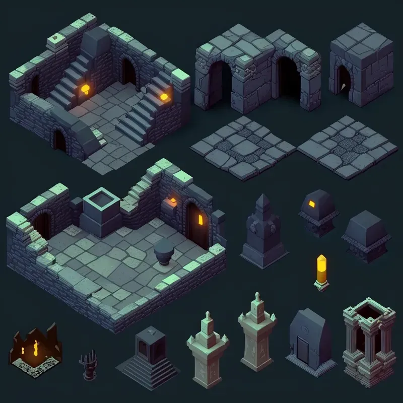 Isometric Dungeon Tile Assets Modulars Midjourney Prompt | PromptBase