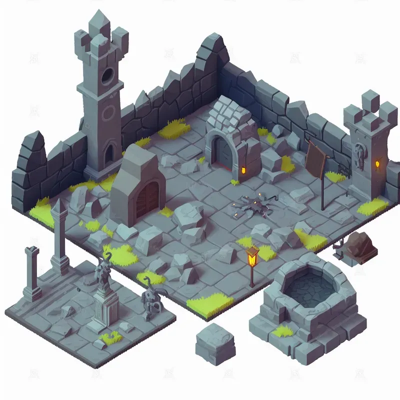 Isometric Dungeon Tile Assets Modulars Midjourney Prompt | PromptBase