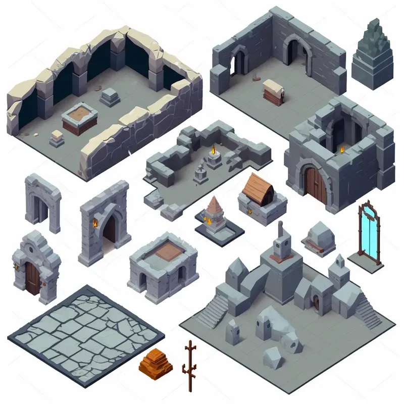 Isometric Dungeon Tile Assets Modulars Midjourney Prompt | PromptBase