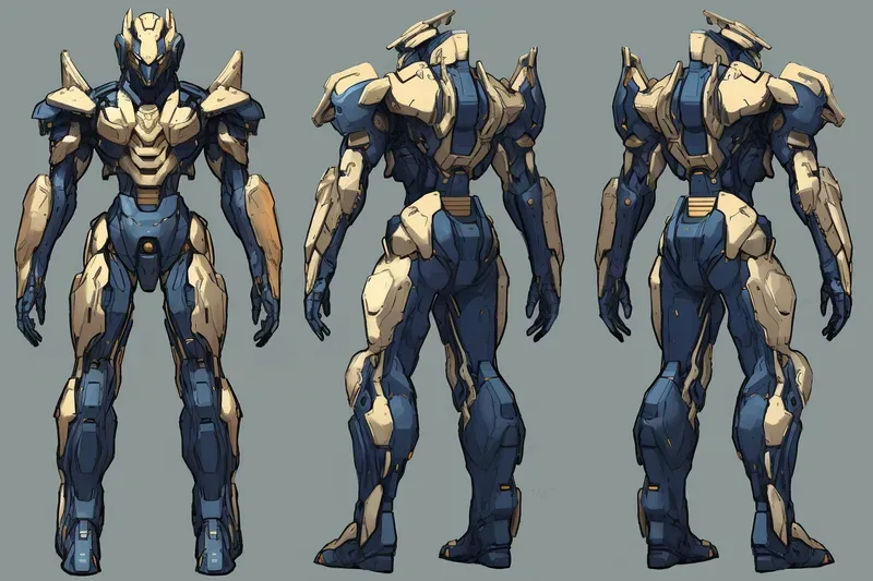 Three Views Of Futuristic Mecha Designs Midjourney Prompt | PromptBase