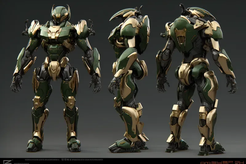 Three Views Of Futuristic Mecha Designs Midjourney Prompt | PromptBase