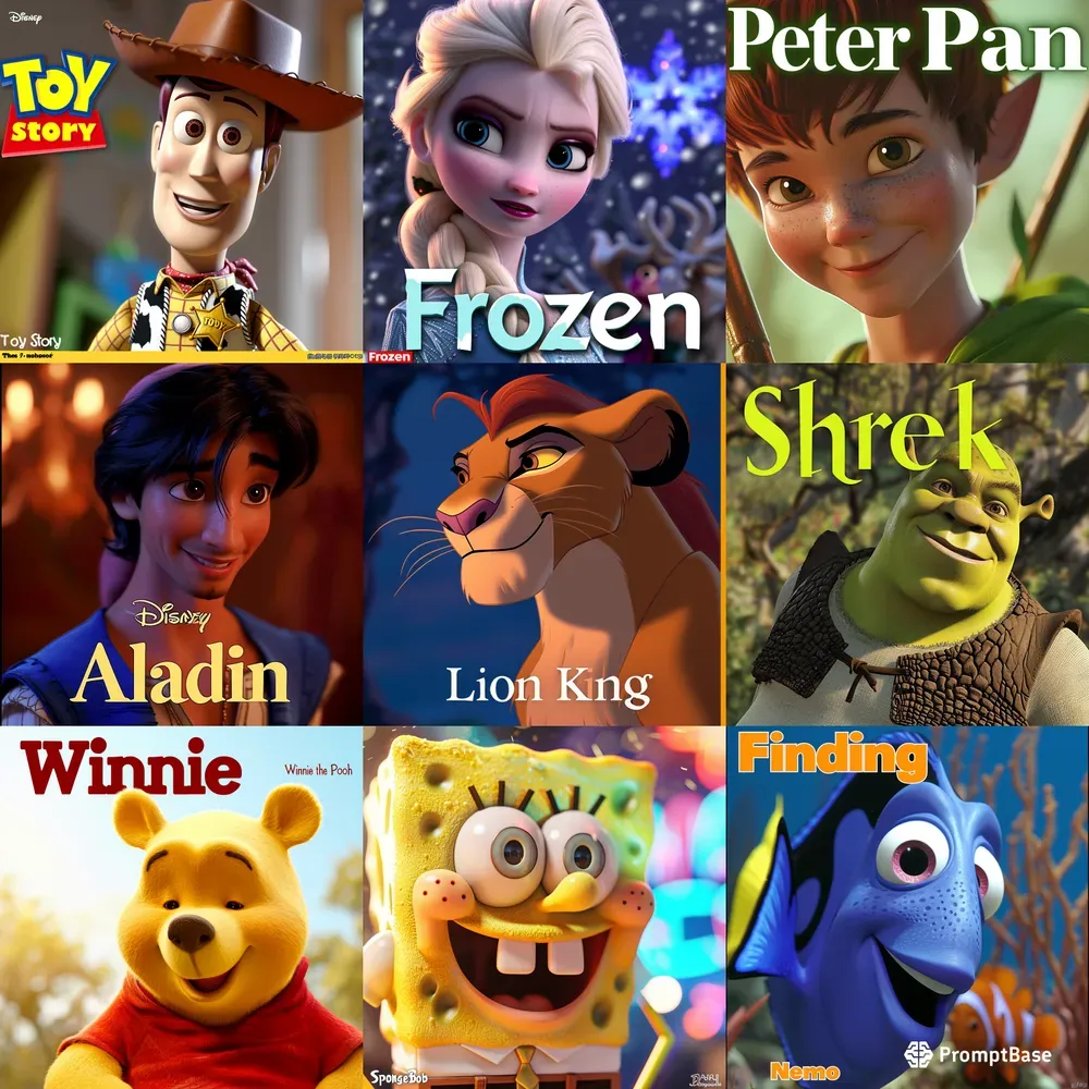 Children Movie Characters Covers Midjourney Prompt | PromptBase