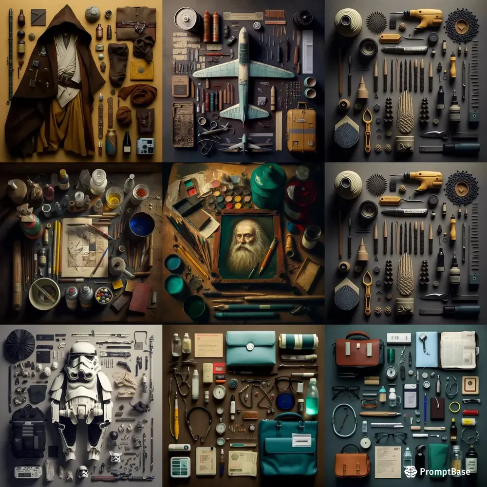 Knolling Images Photos Midjourney Prompt | PromptBase