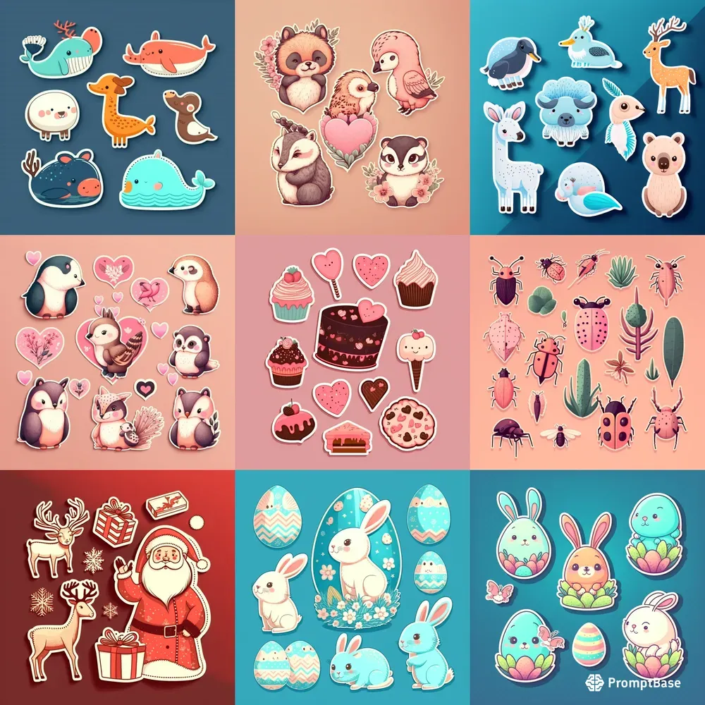 Cute Stickers For Different Themes Midjourney Prompt | PromptBase