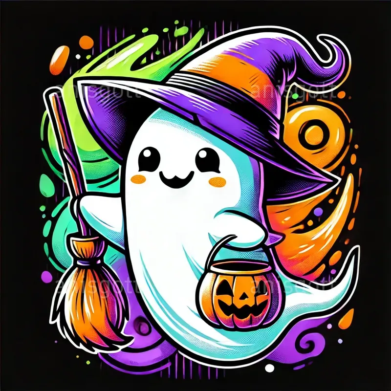 Cheerful Halloween Chibi Ghosts Cliparts DALL·E Prompt | PromptBase