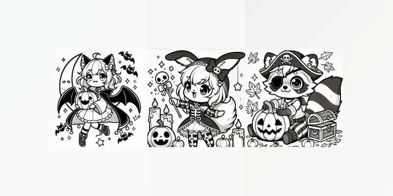 Kawaii Kemonomimi Halloween Coloring Generator App | PromptBase