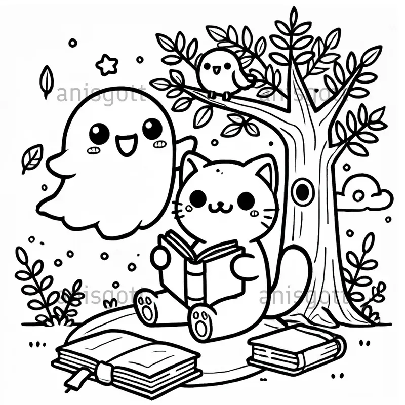 Cozy Ghost Adventure Coloring Pages DALL·E Prompt | PromptBase
