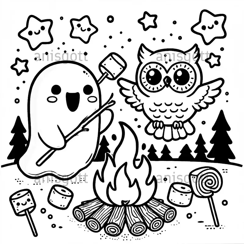 Cozy Ghost Adventure Coloring Pages DALL·E Prompt | PromptBase