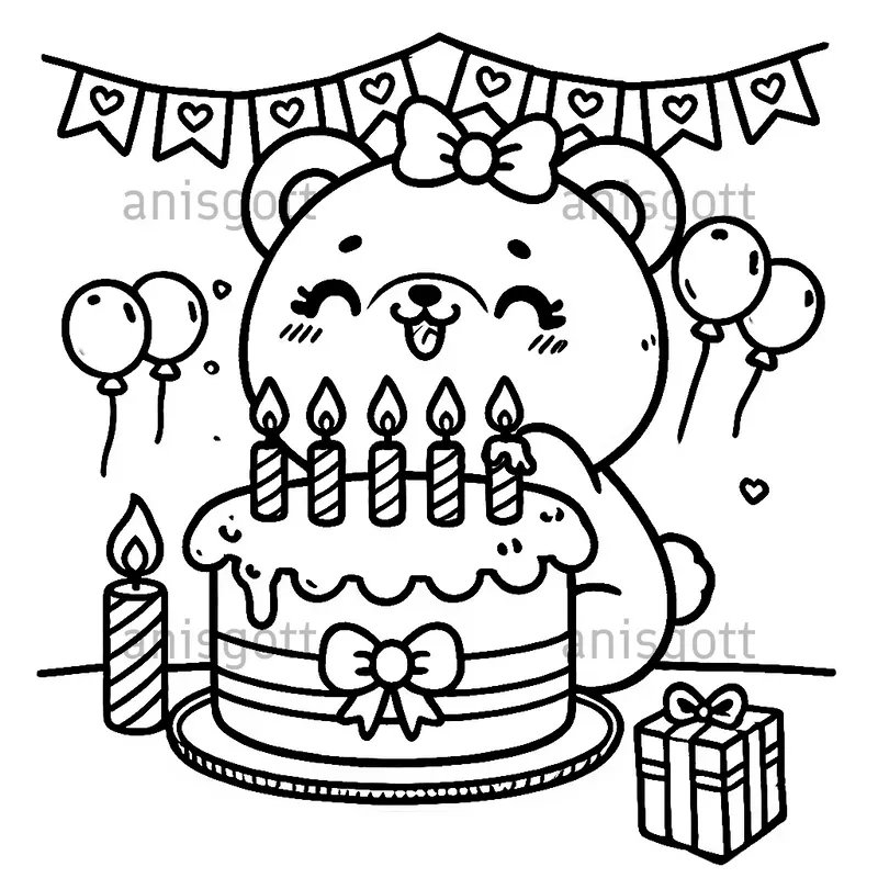 Cute Birthday Animals Coloring Pages DALL·E Prompt | PromptBase