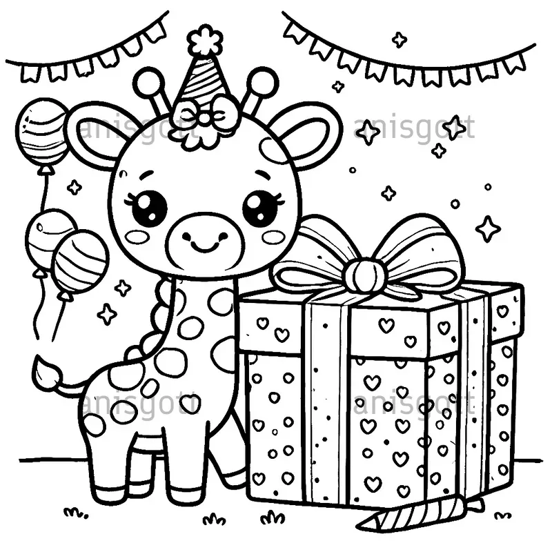 Cute Birthday Animals Coloring Pages DALL·E Prompt | PromptBase