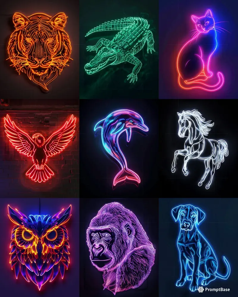 3D Neon Animals Midjourney Prompt | PromptBase