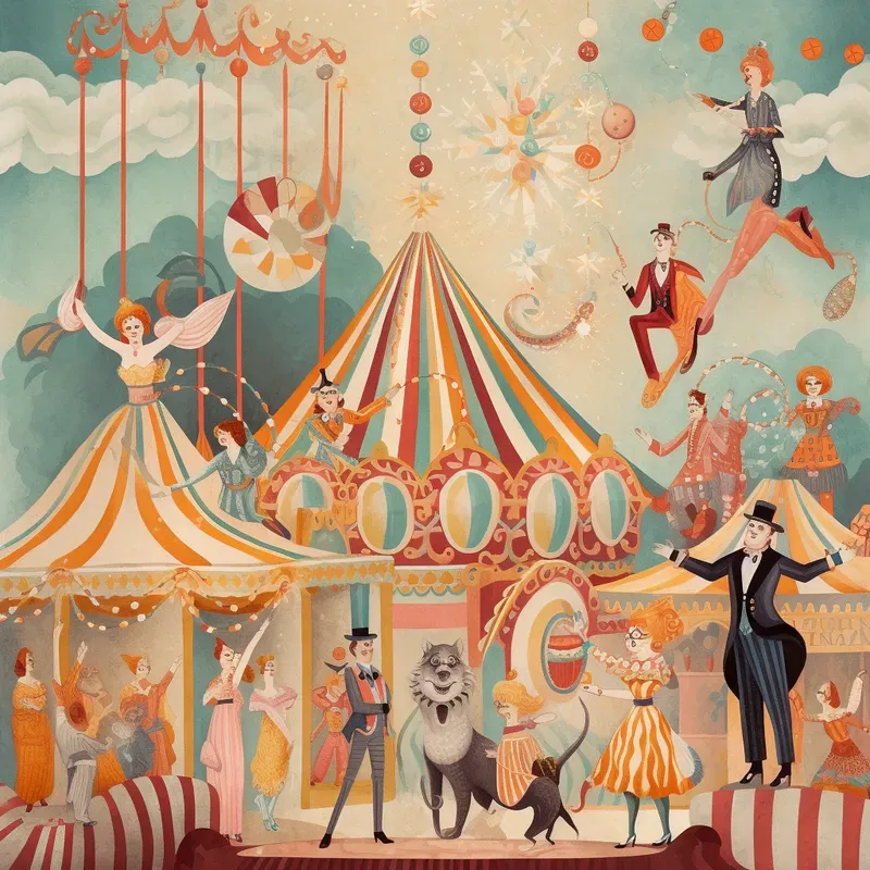 Whimsical Vintage Circus Scenes Midjourney Prompt | PromptBase