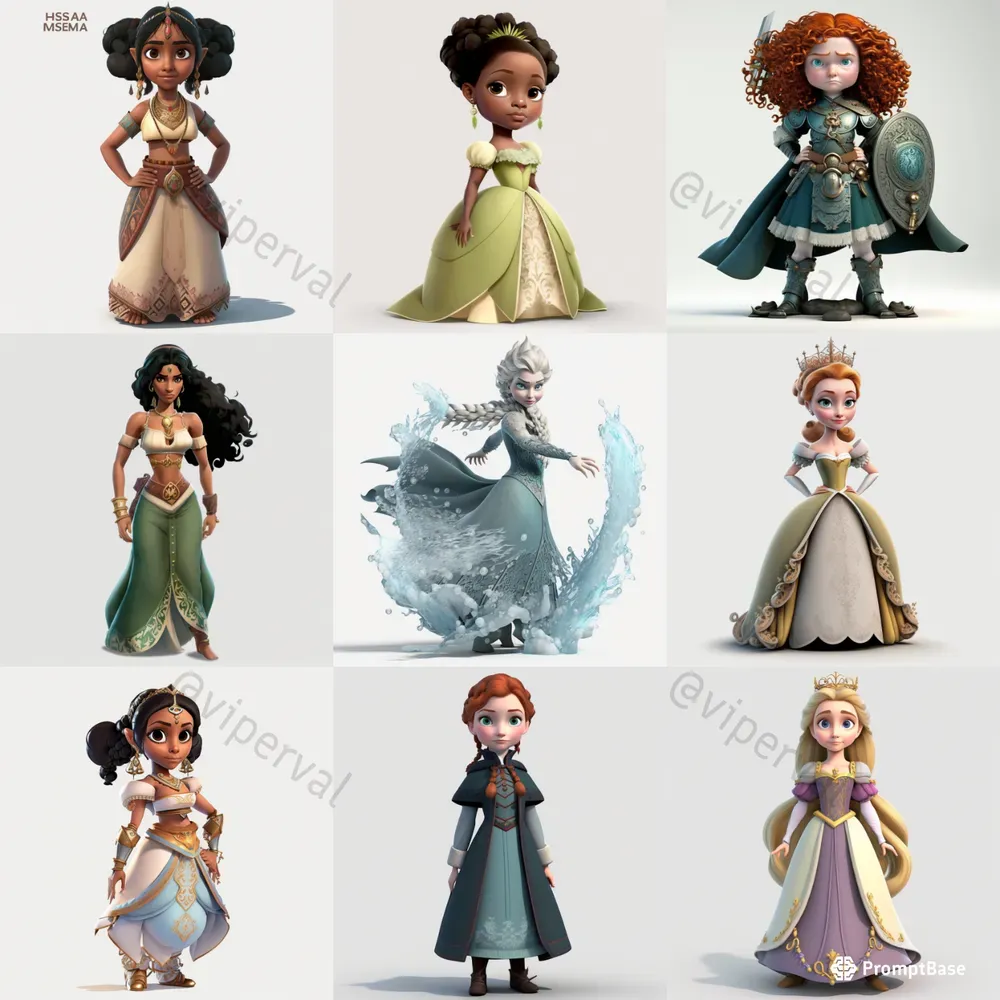 3D Disney Princess Character Designs Midjourney Prompt | PromptBase