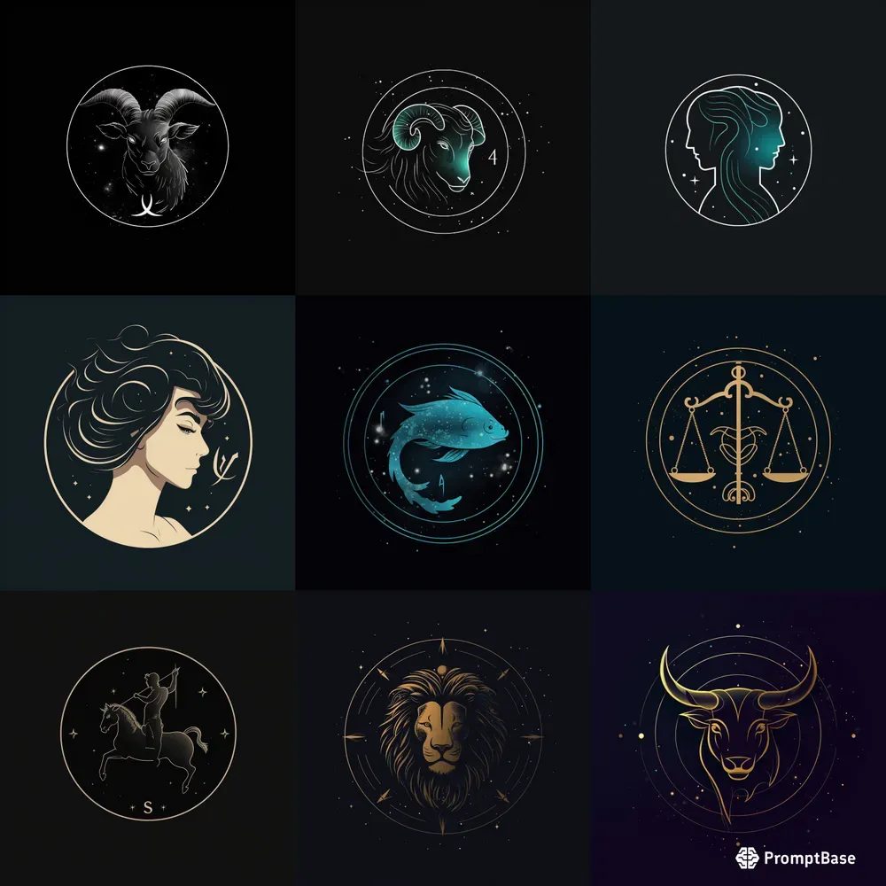 Zodiac Sign Minimalist Logos Midjourney Prompt | PromptBase