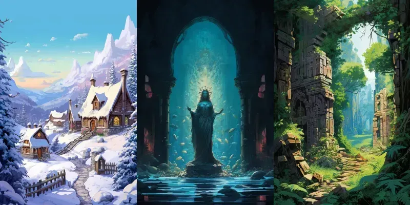 Vibrant DnD Environments Colorful RPGs Midjourney Prompt | PromptBase