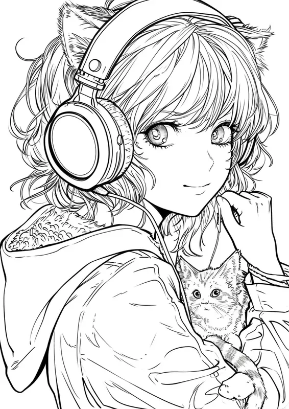 Anime Girls Coloring Pages Printables Midjourney Prompt | PromptBase