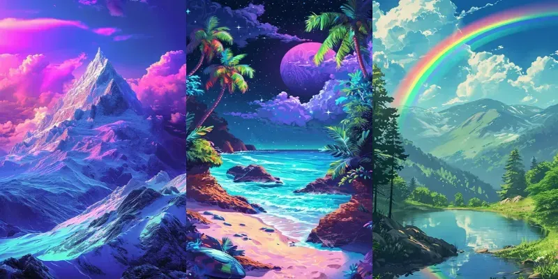 Lisa Frank Psychedelic Landscape Posters Midjourney Prompt | PromptBase