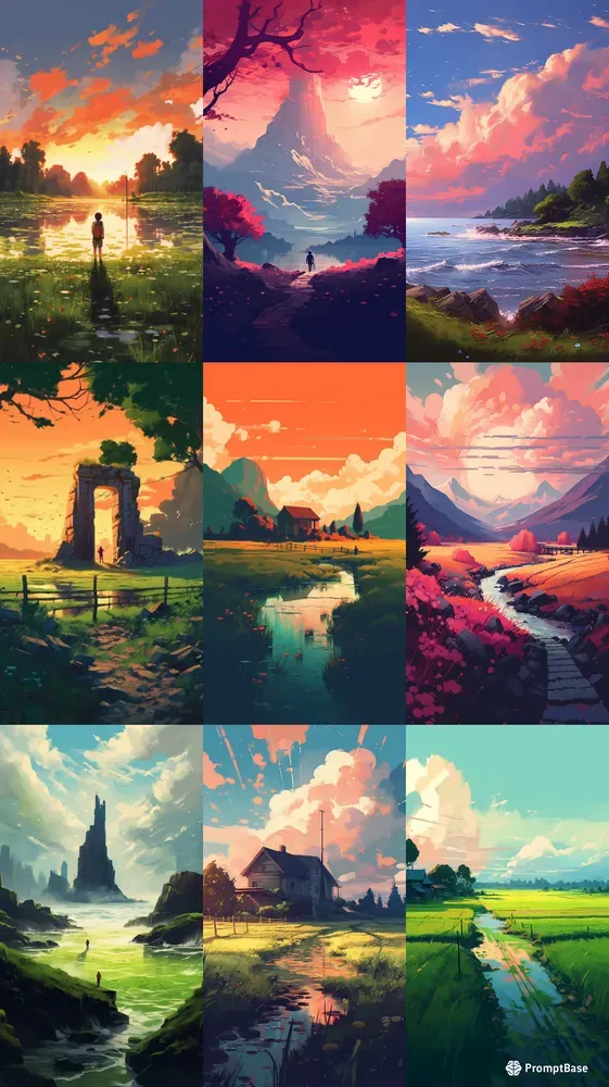 Vibrant Landscape Paintings Midjourney Prompt | PromptBase