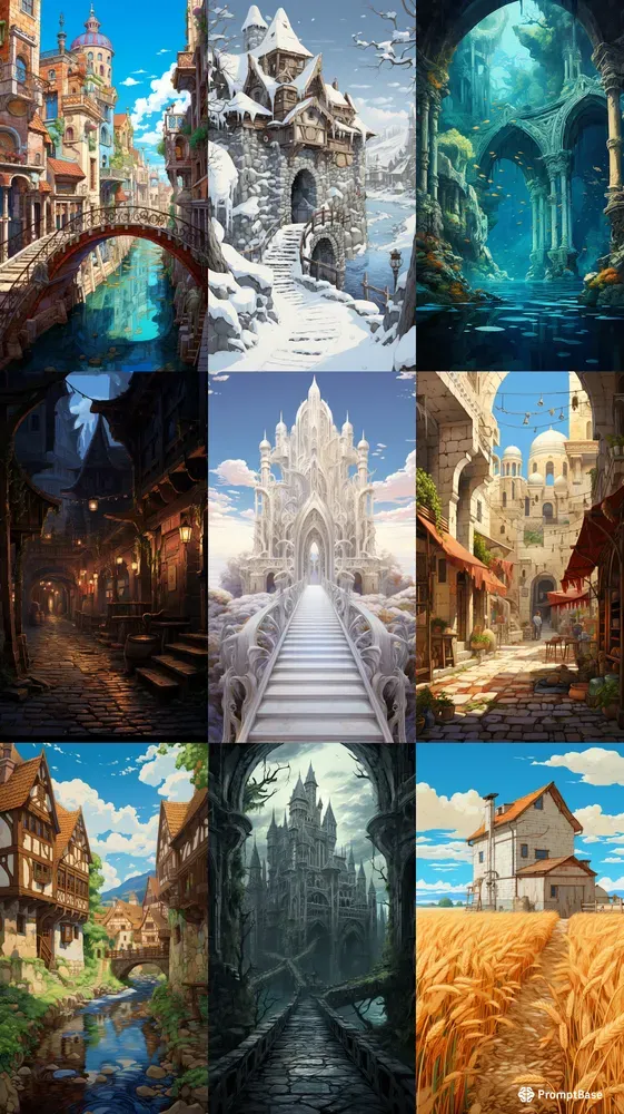 DnD Fantasy Villages Castles Buildings Midjourney Prompt | PromptBase