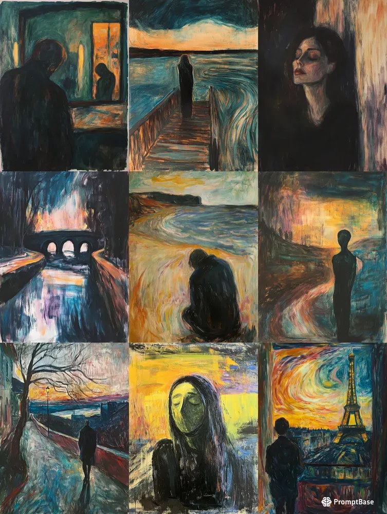 Edvard Munch Expressionist Dramatic Art Midjourney Prompt | PromptBase