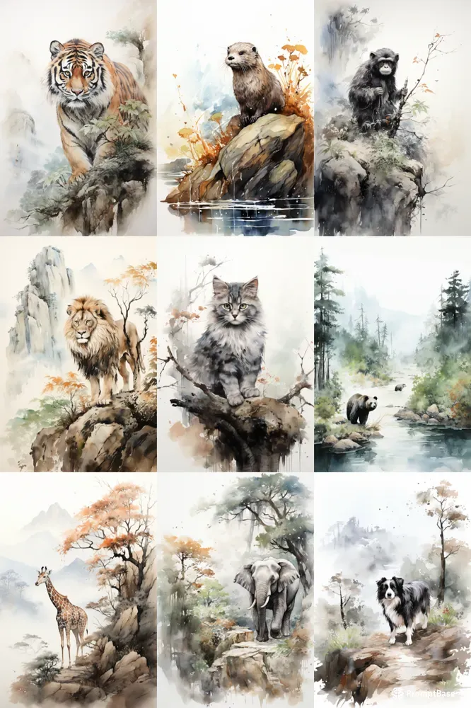 Beautiful Animal Ink Paintings Midjourney Prompt | PromptBase